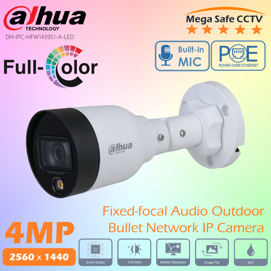 Dahua 4MP Full Color Audio IP Camera H.265 PoE Outdoor Bullet Network Camera, DH-IPC-HFW1439S1-A ...