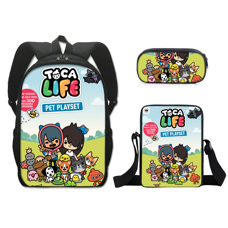 Toca boca Cartoon Kids Backpack Student School Bag Shoulder Bag Pencil ...
