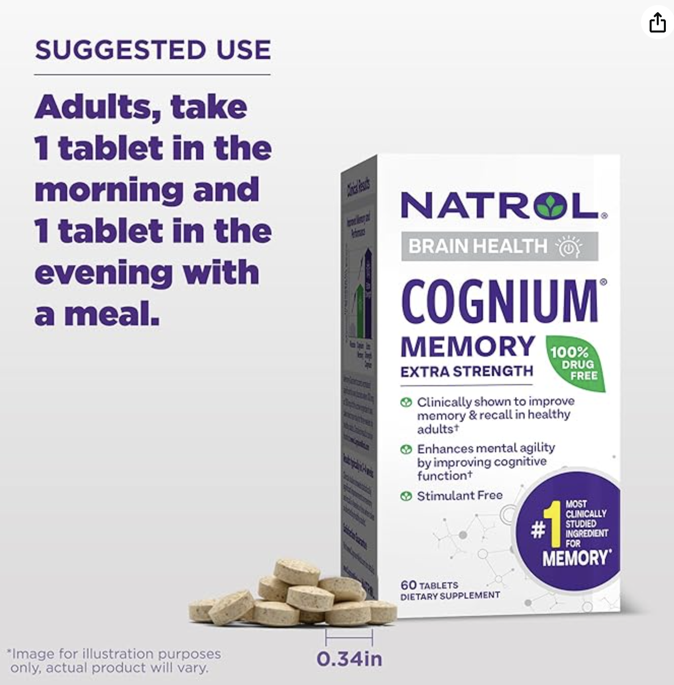 Natrol Cognium Memory EXTRA Strength Silk Protein Hydrolysate 200mg ...