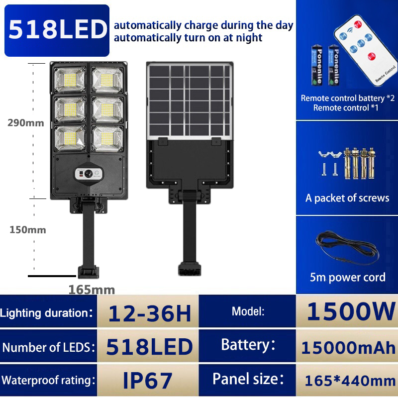 Double Row Solar Street Lights 5000W IP67 With Sensors& Remote Control ...