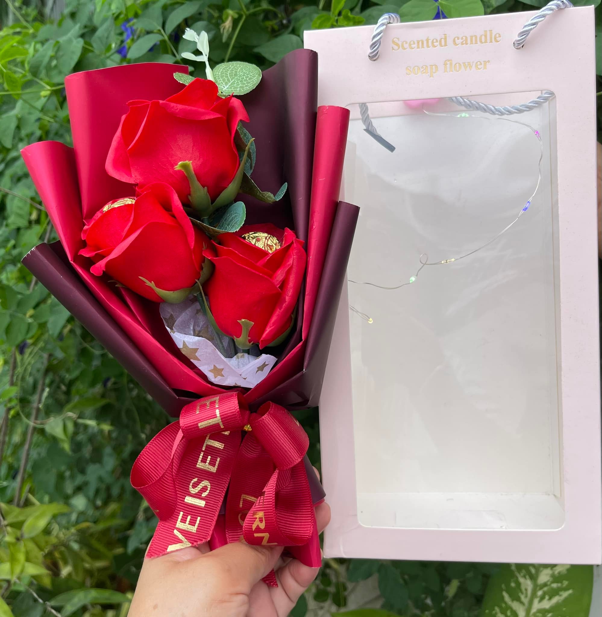 Scented rose bouquet with lights ( you can request a dedication letter ...