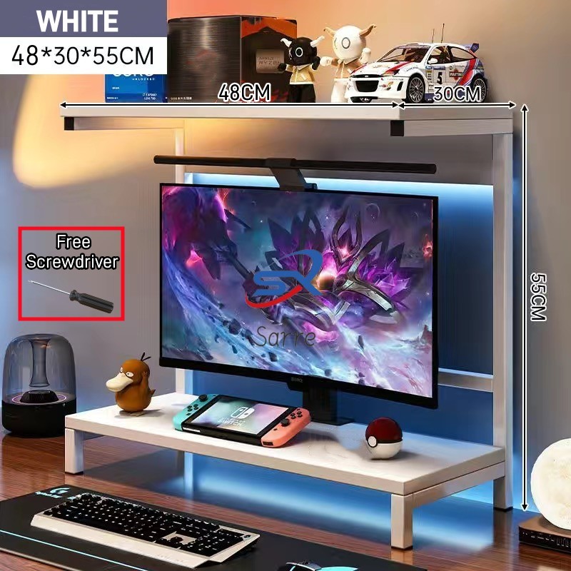 Computer Desk Stand With Printer Double Layers Wooden Monitor Stand ...