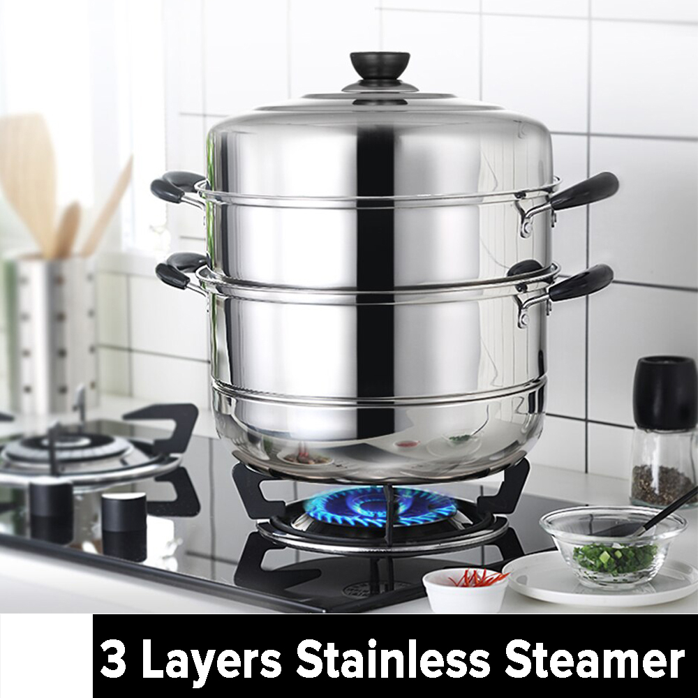 3 Layers Steamer Food Grade Stainless Steel Cooking Pots 30 By 28 Cm High Quality | Lazada PH