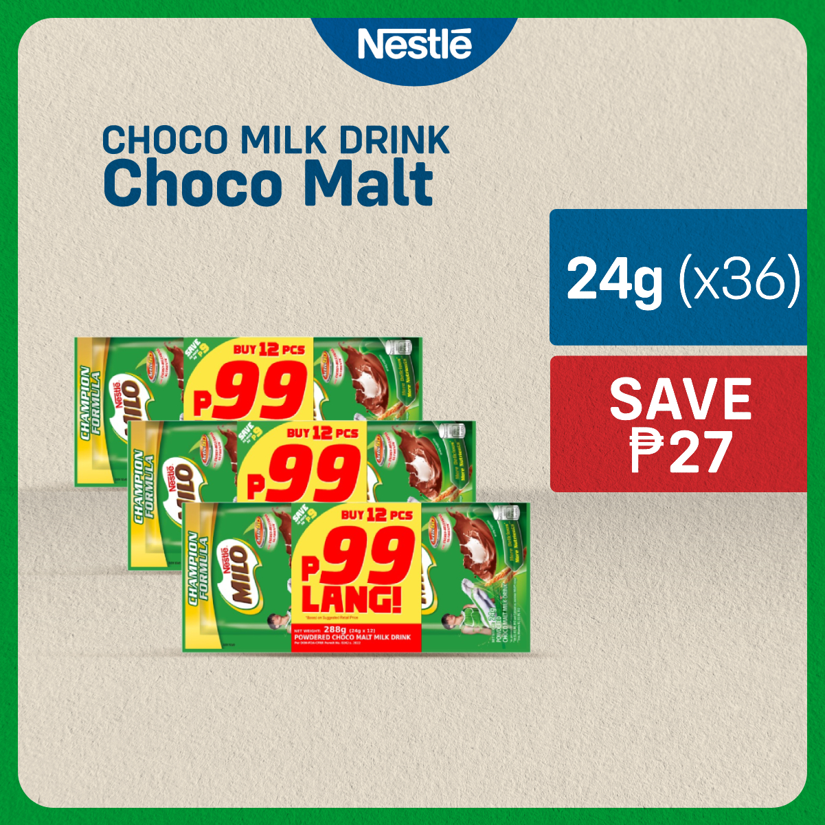 MILO Activ-Go Choco Malt Powdered Milk Drink 24g - Buy 36 for only P331 ...