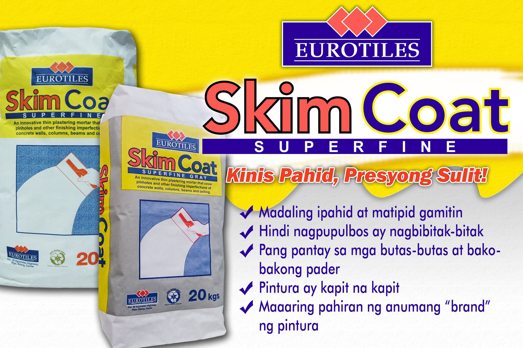 Eurotiles Skimcoat Superfine White 20 kg | Lazada PH