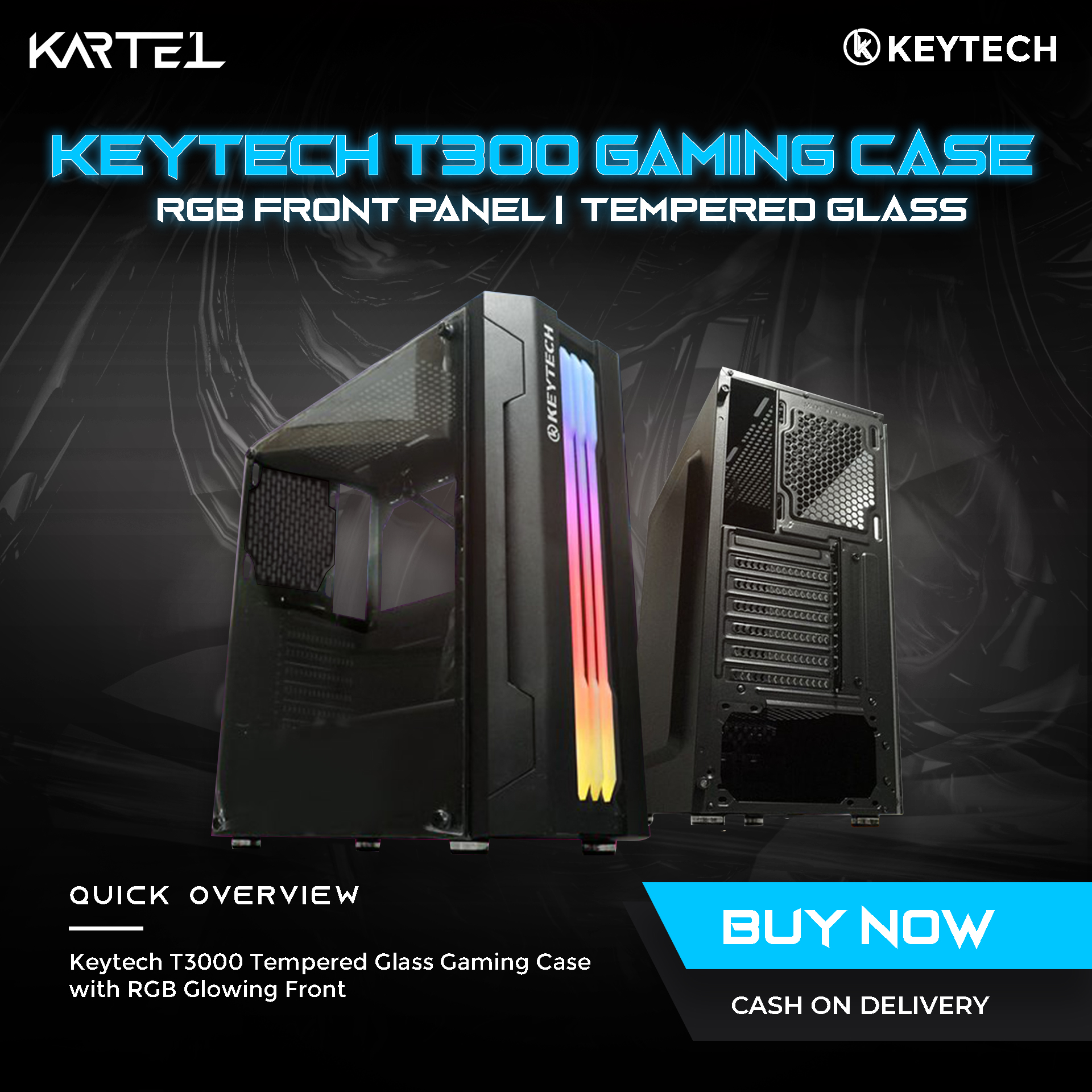 Keytech T3000 ATX Tempered Glass Midtower Desktop Gaming Case with ...