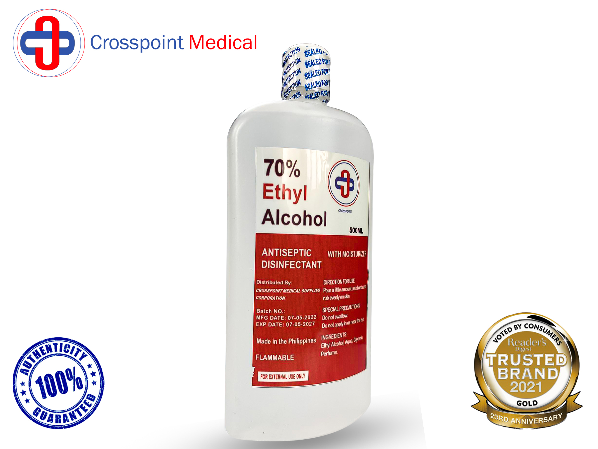 Crosspoint Alcohol Isopropyl/Ethyl (1gallon/1liter/500ml/60ml) | Lazada PH