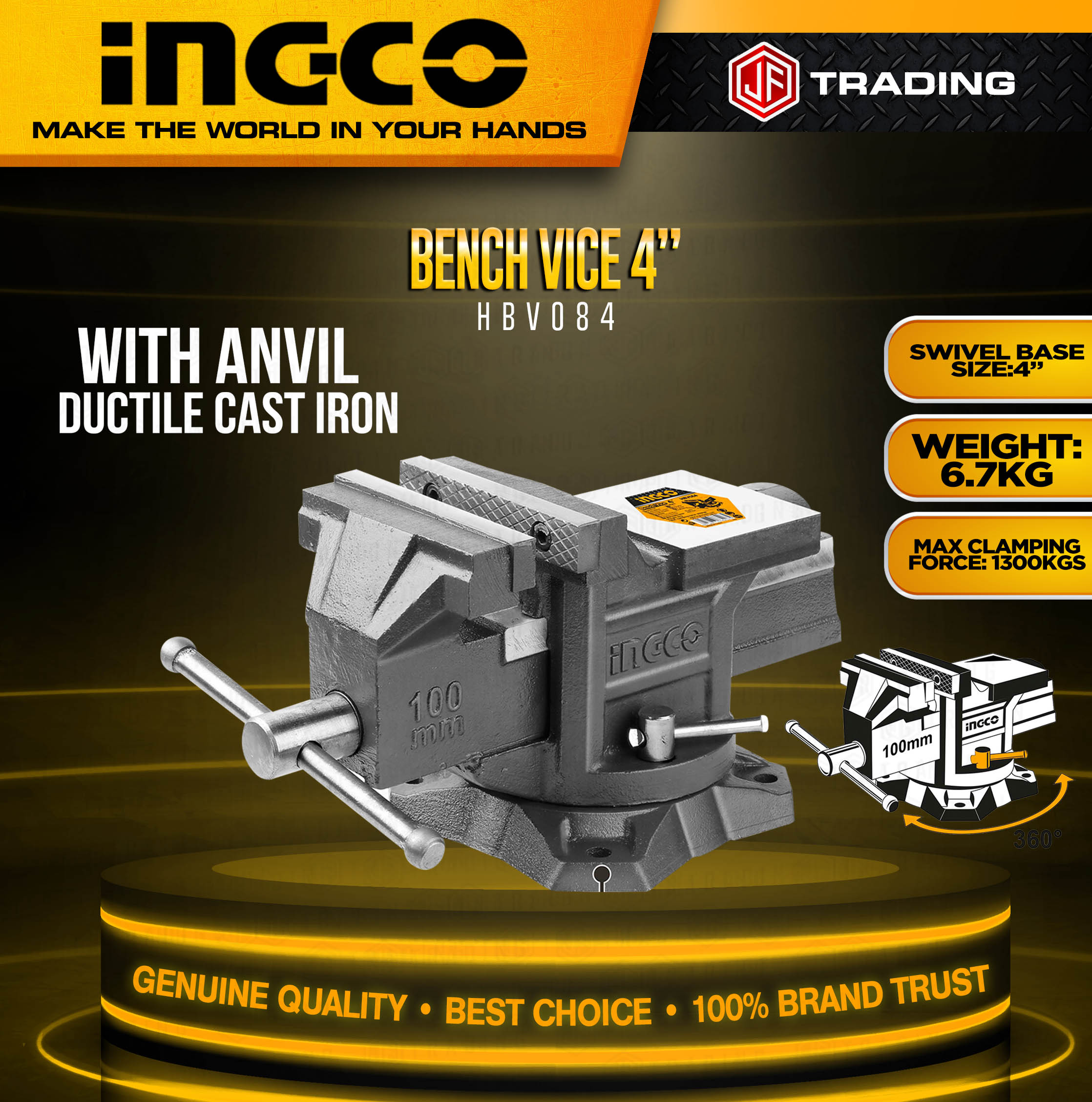 INGCO Bench Vise 4" with Anvil HBV084 ♦JF TRADING♦ | Lazada PH