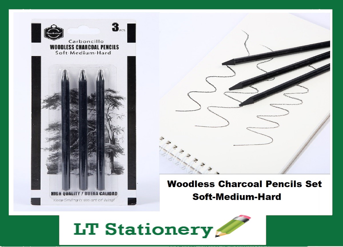 3 Carbons Woodless Charcoal Pencils soft, medium and hard, sketch ...