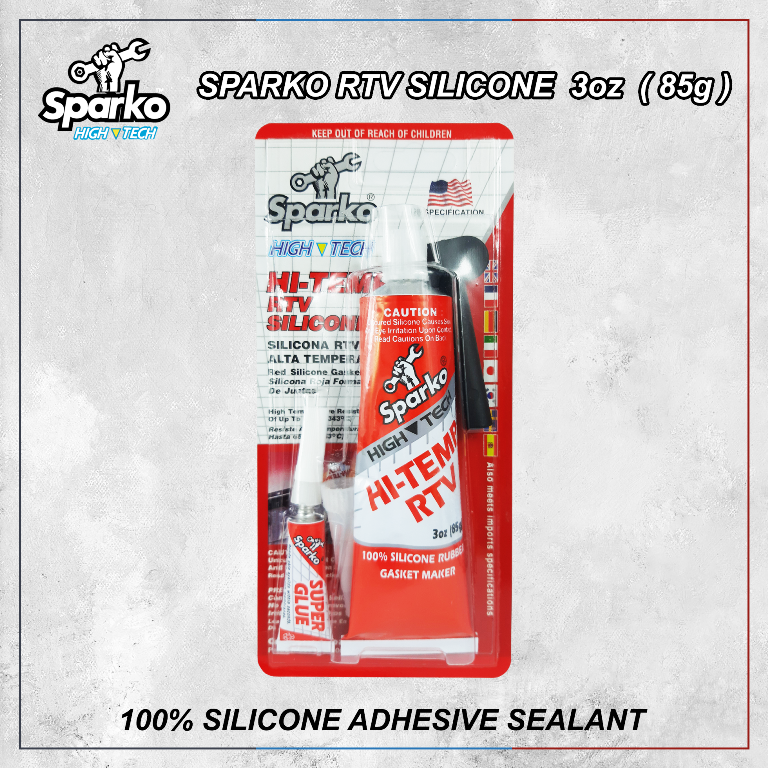 Sparko Hi-Temp RTV Silicone Adhesive Sealant Rubber Gasket Maker Clear, Red, Black, Alpha Grey ...