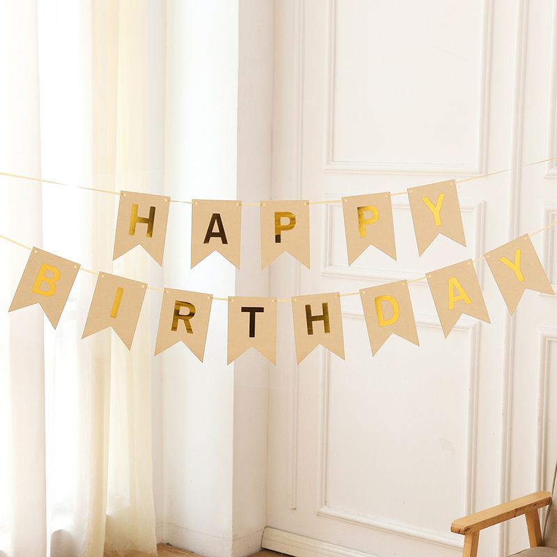 Kraft Paper Happy Birthday Banner Banderitas Garland Pull Flag Party ...