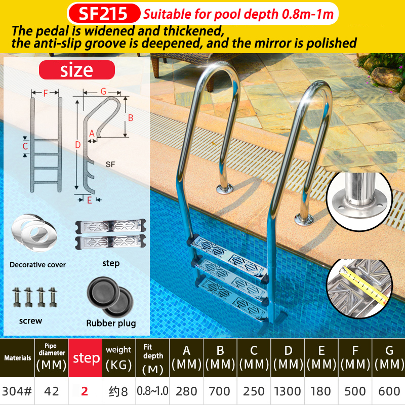 Stainless Steel Swimming Pool Step Ladder with Built-in P Shaped Grab ...
