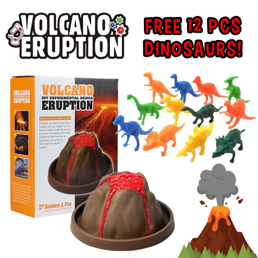 Volcano Eruption Kit with 12 Dinosaurs! Kid Scientist Science Chemical ...