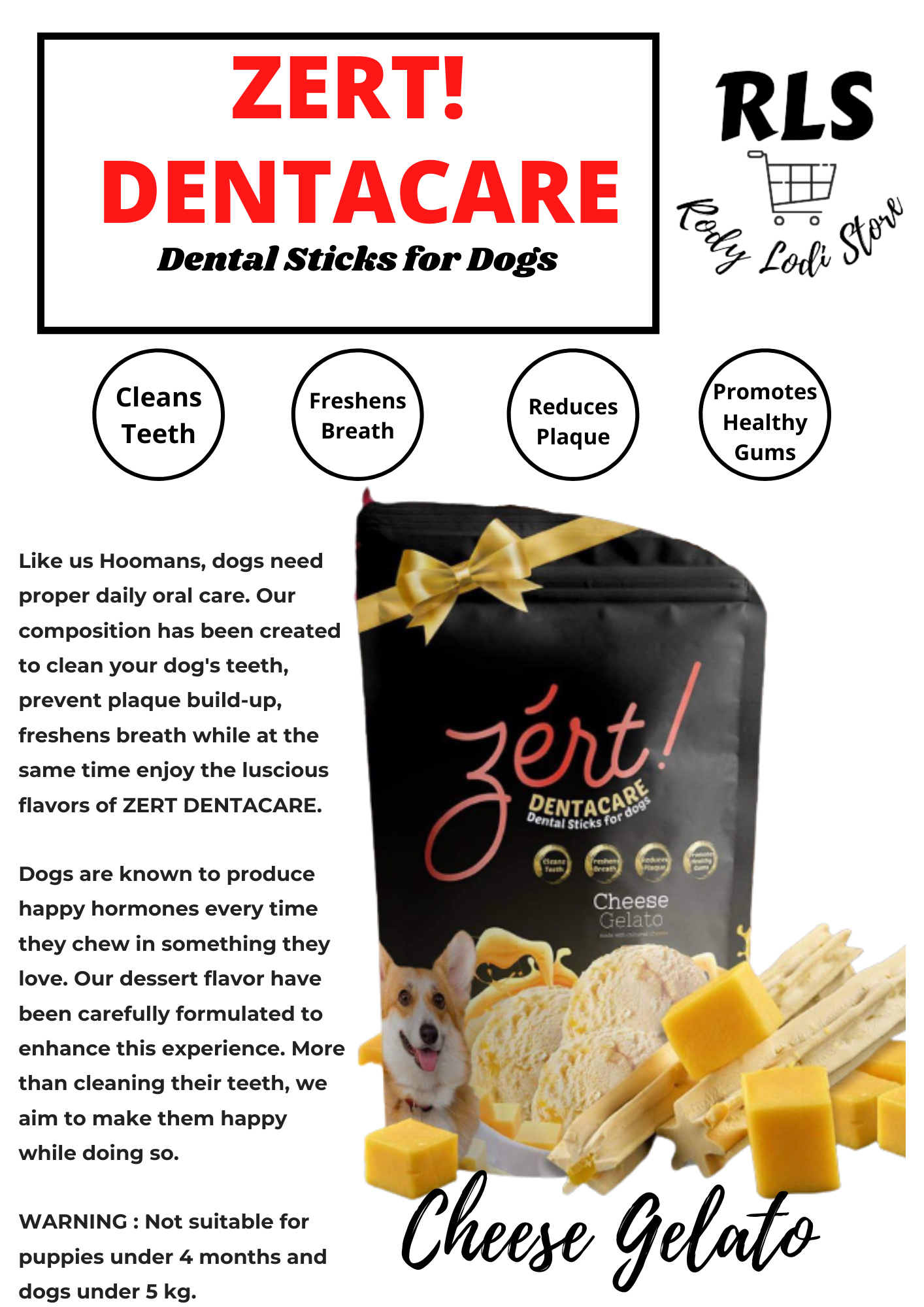 Zert Dentacare Dental Sticks for Dogs CHEESE GELATO 148g | COD - On ...