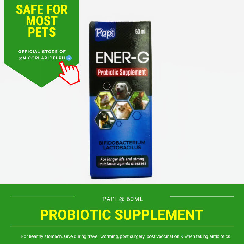 Papi Ener G Probiotics to Regulate Constipation, Diarrhea, Gas and Bloating of Pets (60ml ...