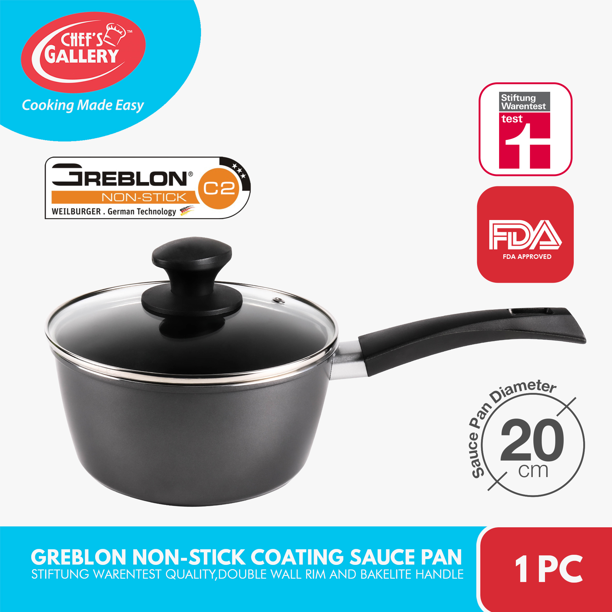 Chef's Gallery Greblon Non-Stick Coating Saucepan 20cm | Bakelite ...