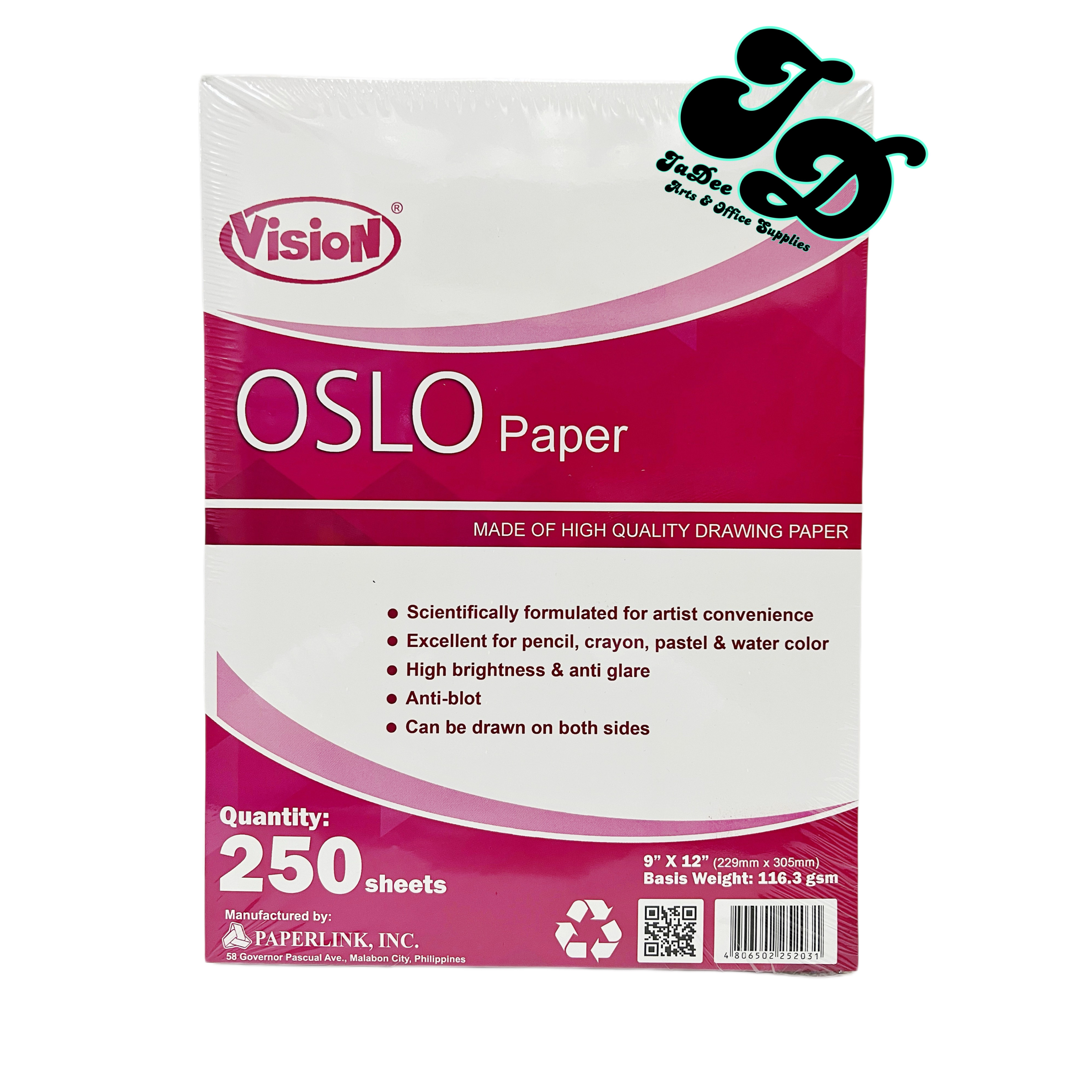 Vision Oslo Paper | White Color | 250 Sheets | 9x12 inches | Lazada PH