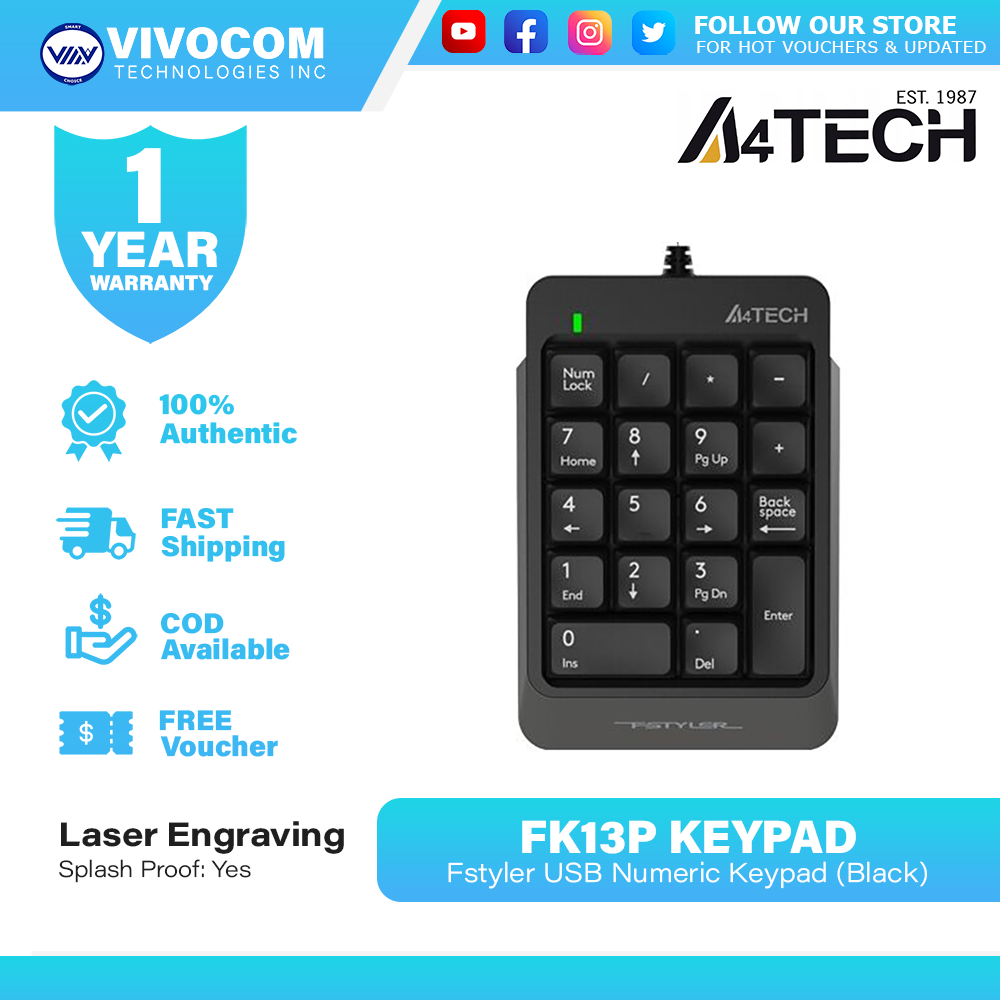 A4Tech Fstyler FK13P USB Numeric Keypad (Black) | Lazada PH