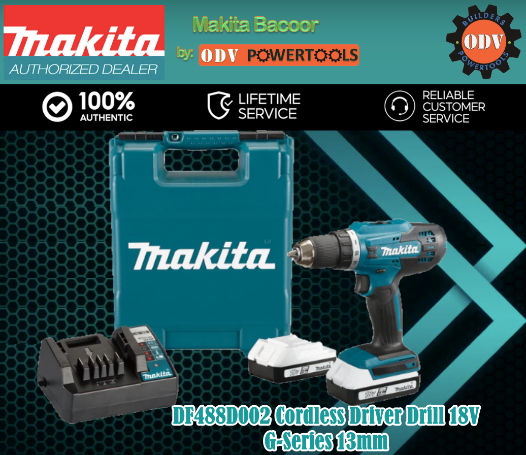 Makita DF488D002 Cordless Driver Drill 18V G-Series 13mm (1/2'') Kit Set - ODV POWERTOOLS ...