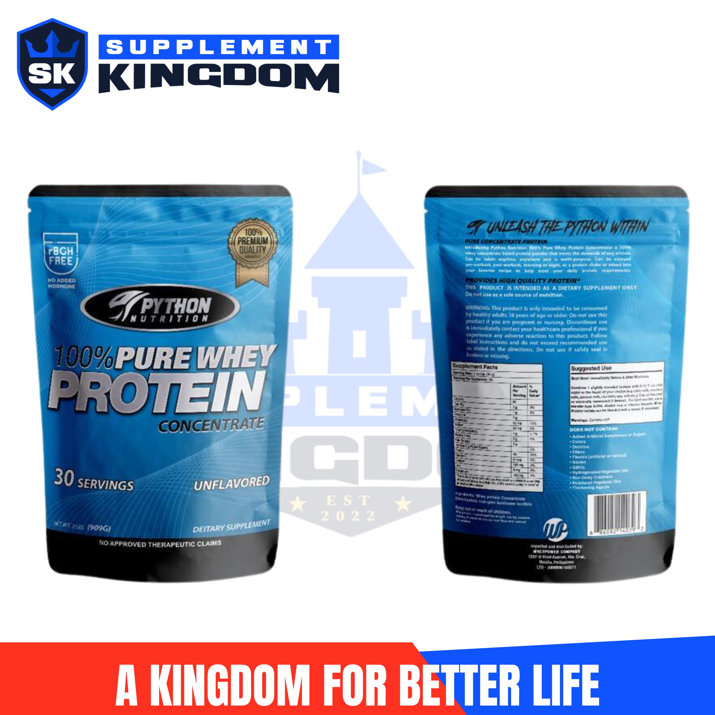 PYTHON NUTRITION | WHEY PROTEIN CONCENTRATE - UNFLAVORED | 27G PROTEIN ...