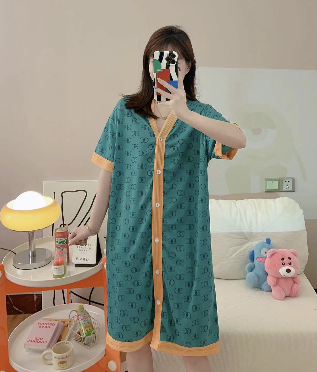 V neck Korean style Daster cotton cardigan fashionable nightgown ...