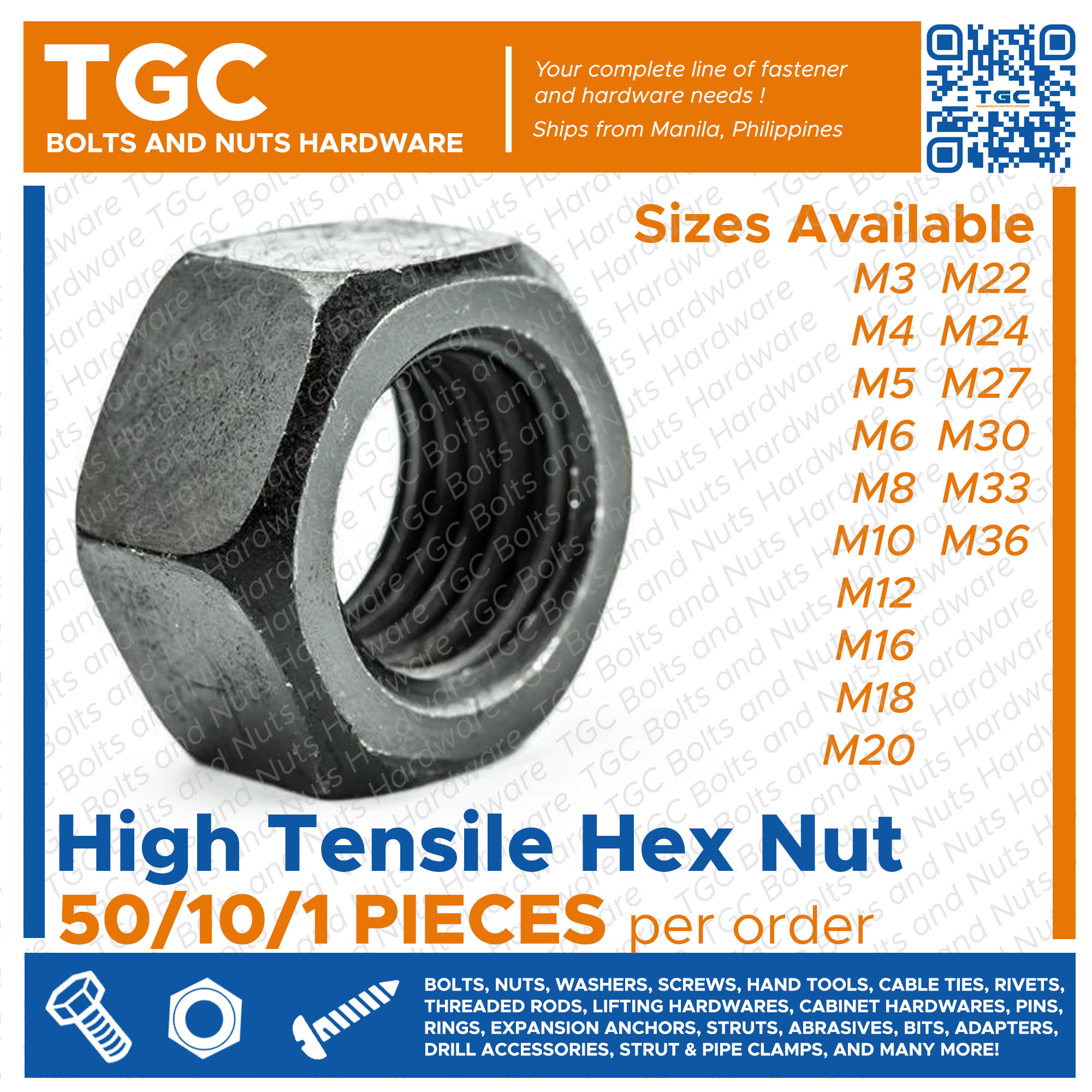 50/10/1PCS M3~M24 High Tensile Hex Nut / HT Nut / Hexagonal Nut Graded ...