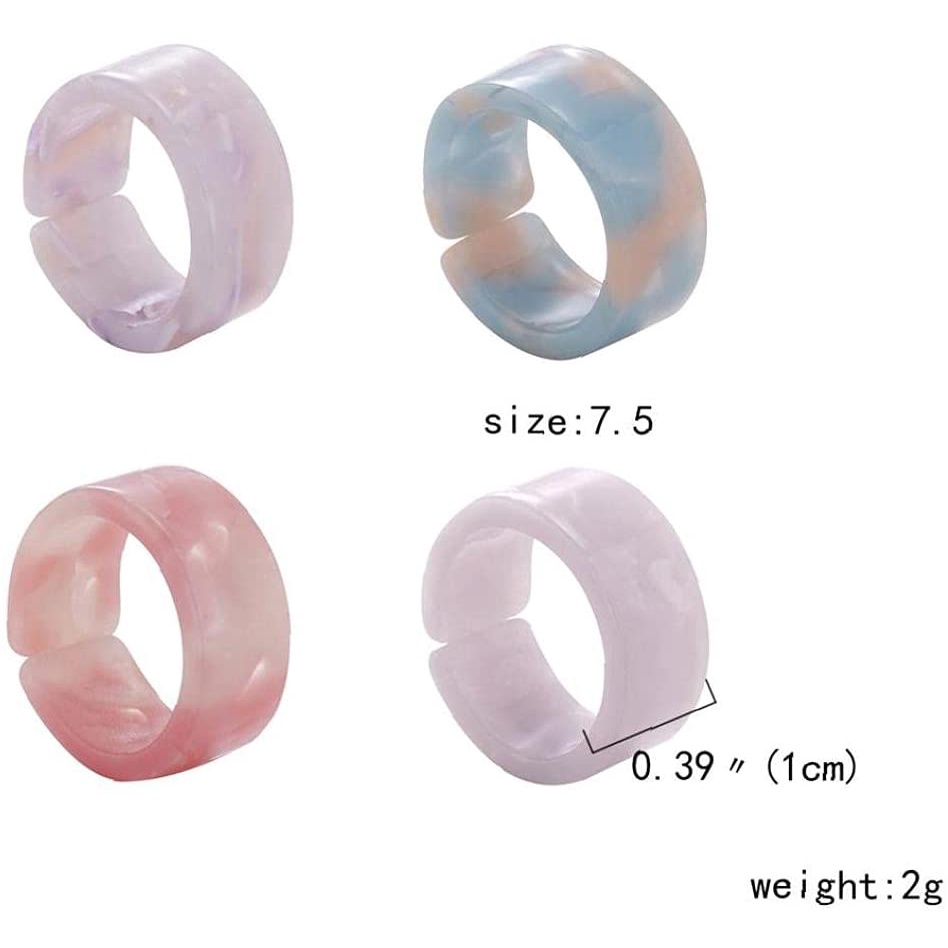 Colorful Transparent Acrylic Resin Rings for Women Korean Style Summer ...