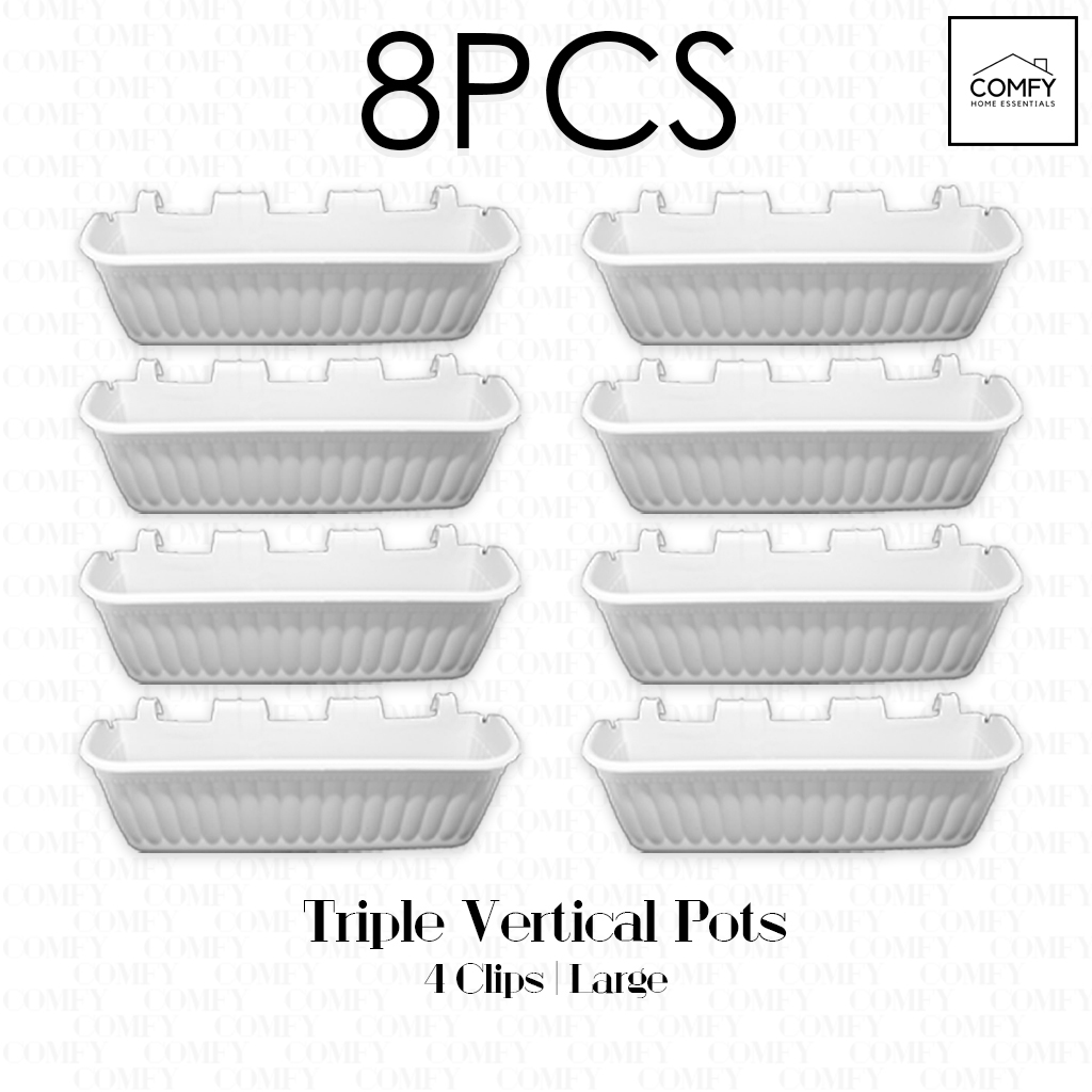 (8PCS/SET) 4 Clips Large Triple Hanging Vertical Pots Wall Flower ...