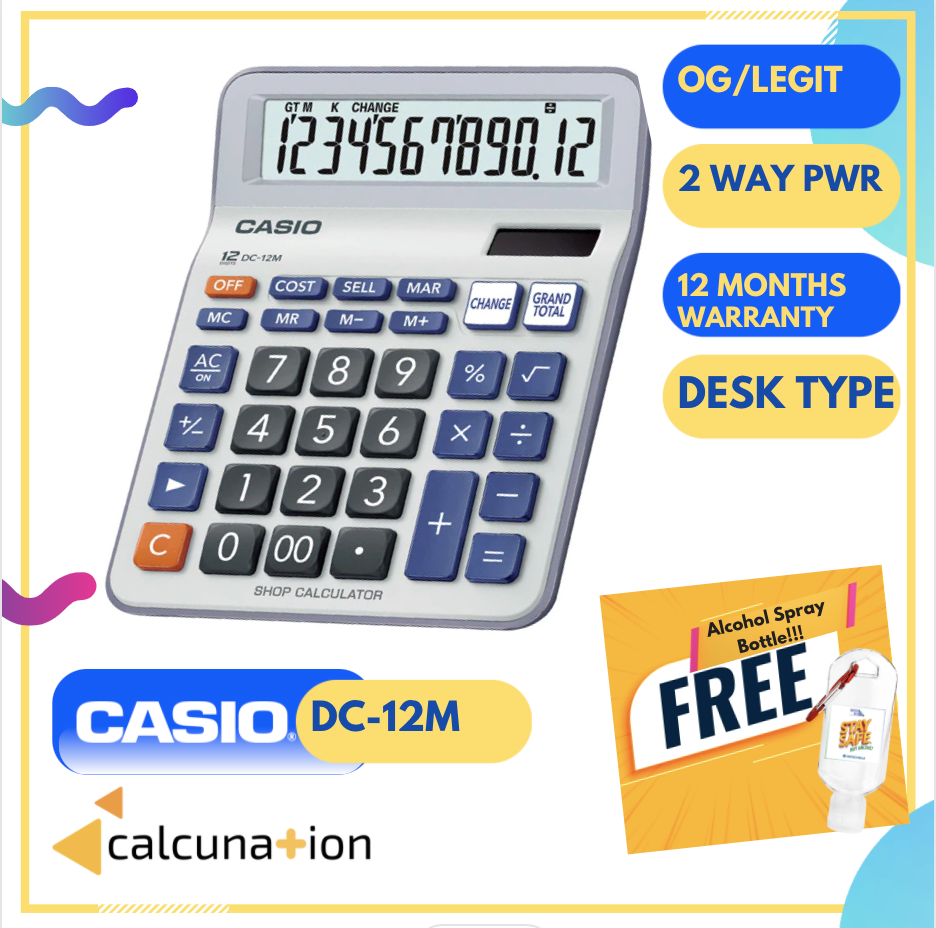 CASIO DC-12M DESKTOP CALCULATOR with FREE Alcohol Spray Bottle ...