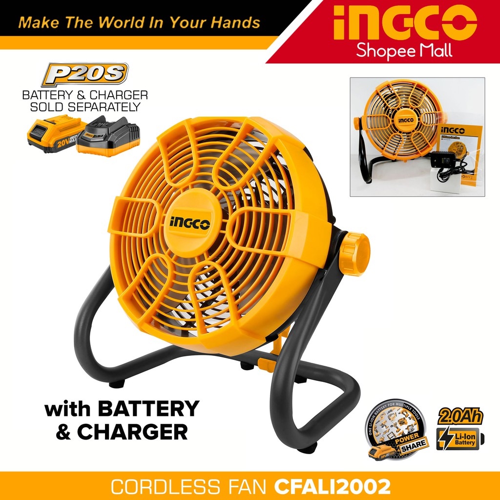 Ingco CFALI2002 Lithium-Ion Cordless / Electric Fan Desktop Fan 20V ...