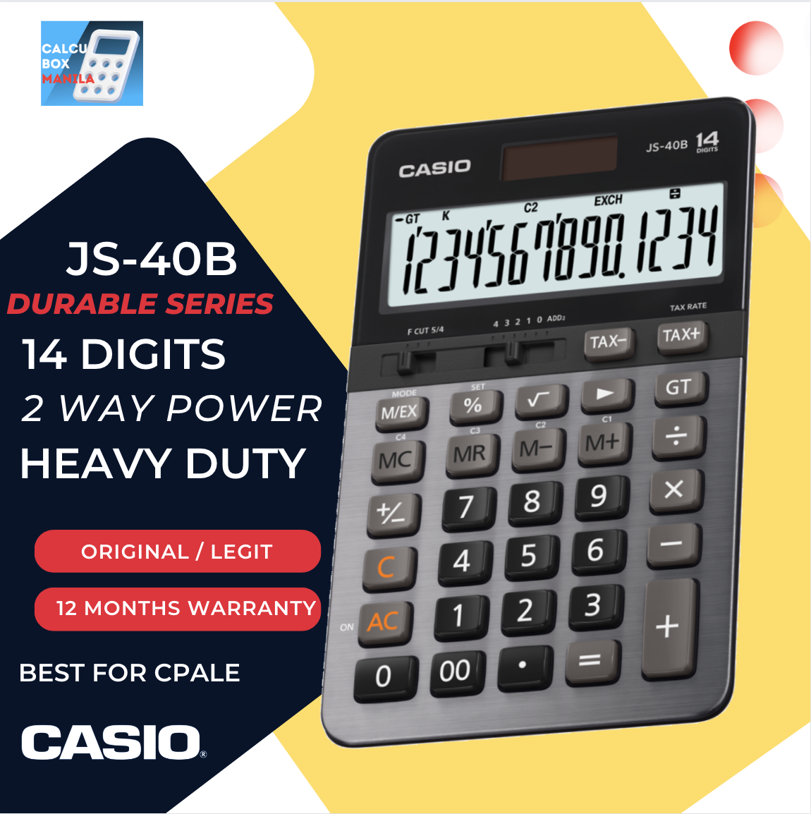 CASIO JS40B HEAVY DUTY DESKTOP CALCULATOR BLACK WITH 12 MONTHS WARRANTY ...