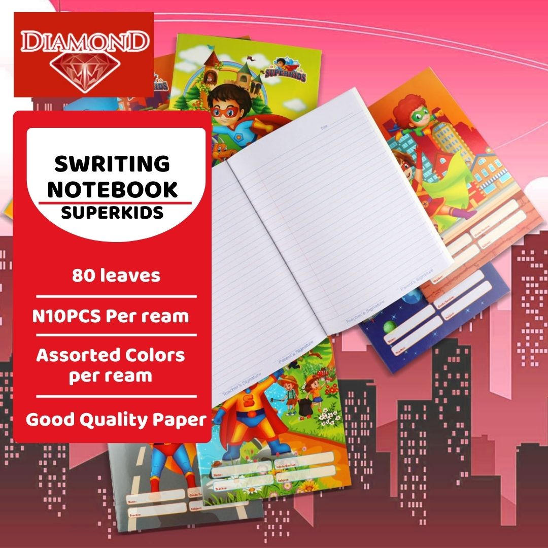 Diamond WRITING NOTEBOOK ASSORTED DESIGN school 80leaves 10pcs per ream ...