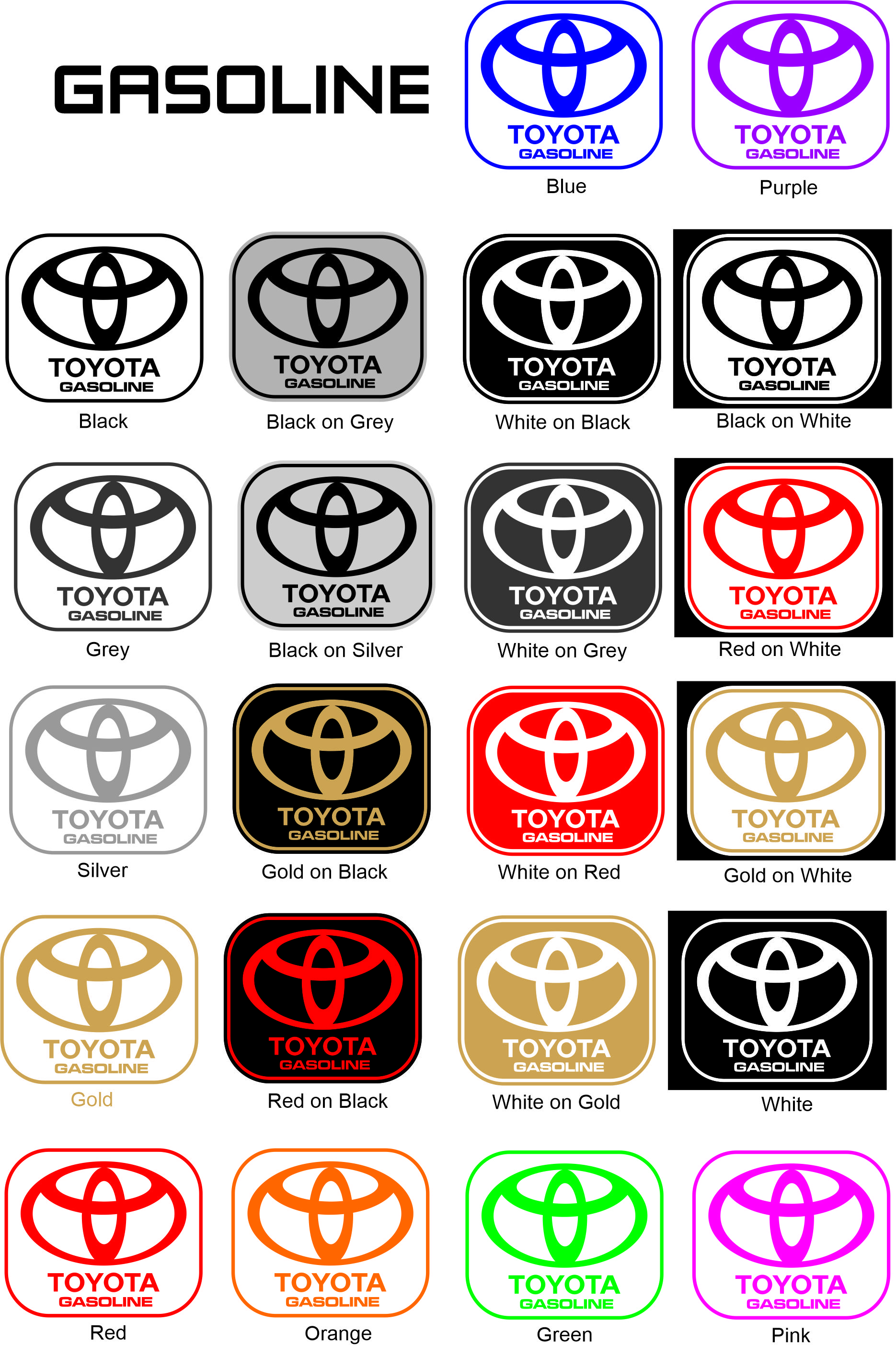 Toyota gas tank cover sticker gasoline, diesel, unleaded, premium ...