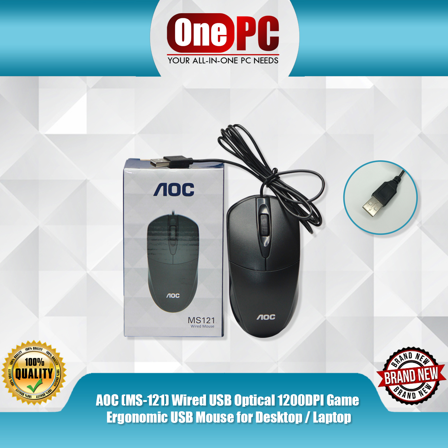 AOC (MS-121) Wired USB Optical 1200DPI Game Ergonomic USB Mouse for ...