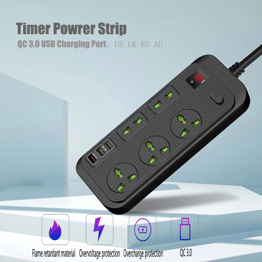 Desktop Multi Power Strip with 5 AC Outlets QC 3.0 3 USB Fast Charging ...