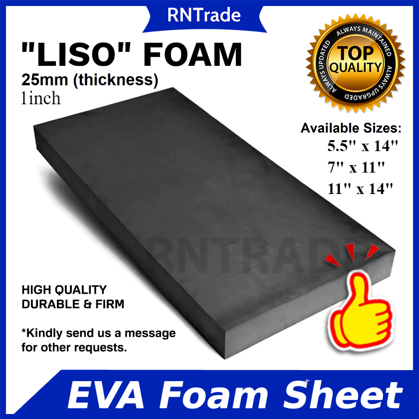 25mm (1inch) EVA Rubber Sheet Liso Foam, Black for DIY Crafts, Cushion ...