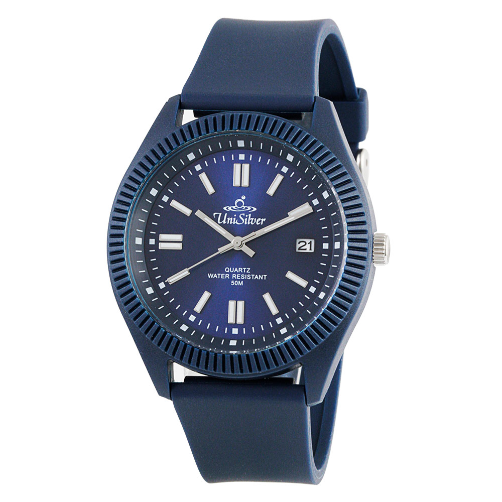 UniSilver TIME FIFER LUTZ Men's Large Analog Metallic Dark Blue /Dark ...