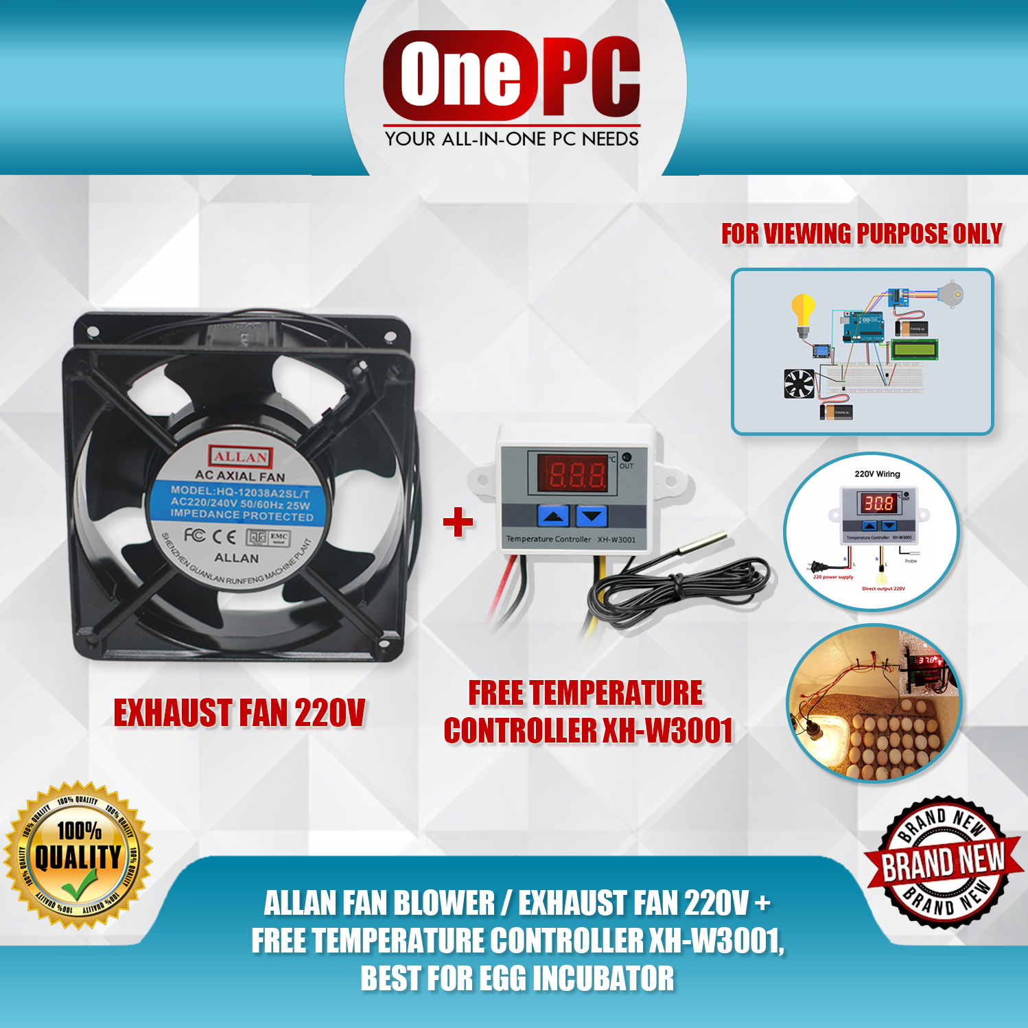 ALLAN FAN BLOWER / EXHAUST FAN 220V + FREE TEMPERATURE CONTROLLER XH ...