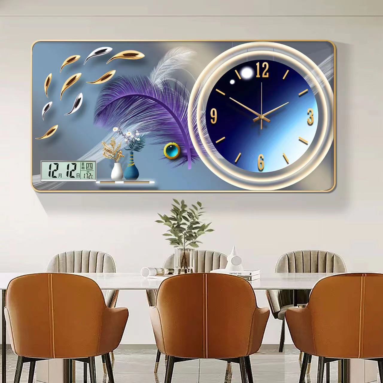Clock mural, dining room bedroom mural clock, light luxury fashion wall ...