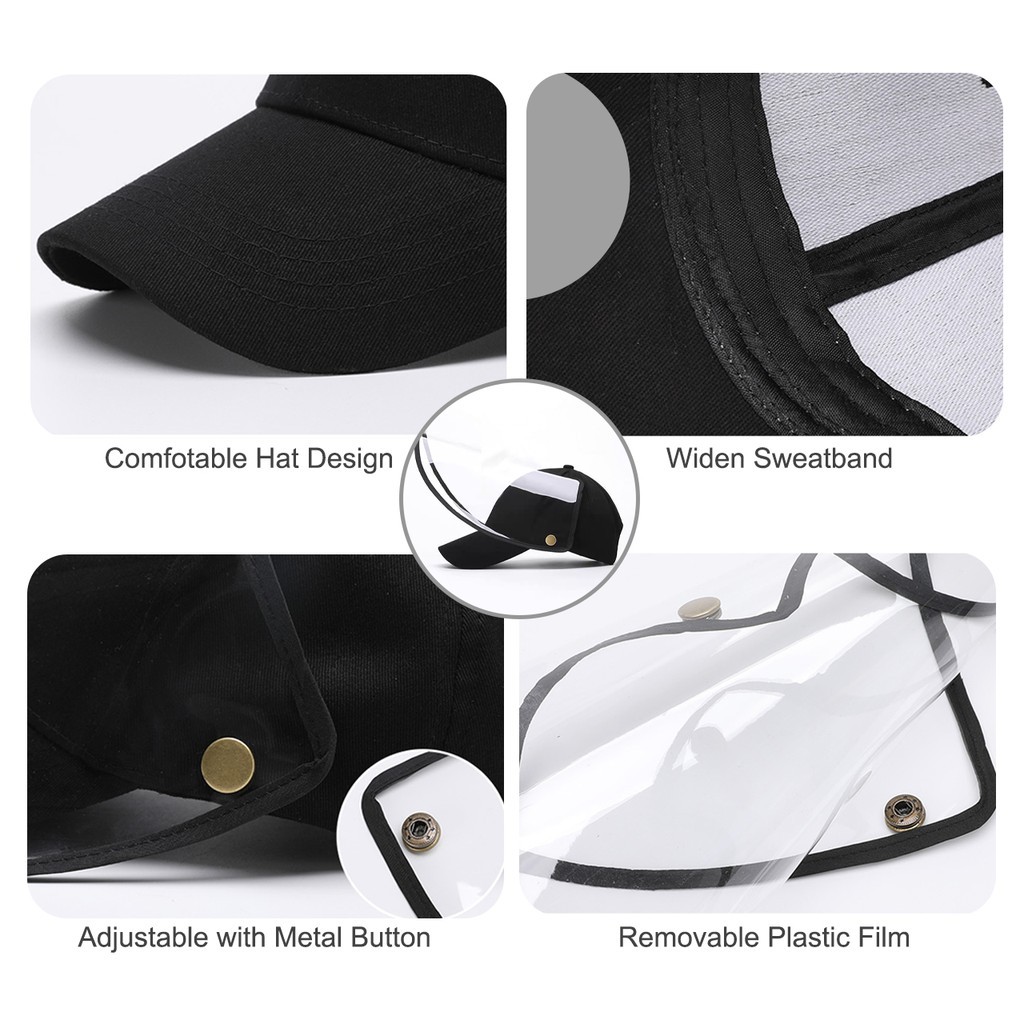 Protective Face Shield with Baseball Cap PPE Cap with Removable Anti ...
