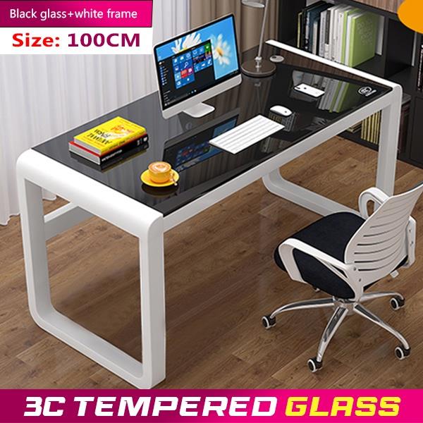 Tempered Glass Computer Table with U-Shape Legs for Bedroom Study ...