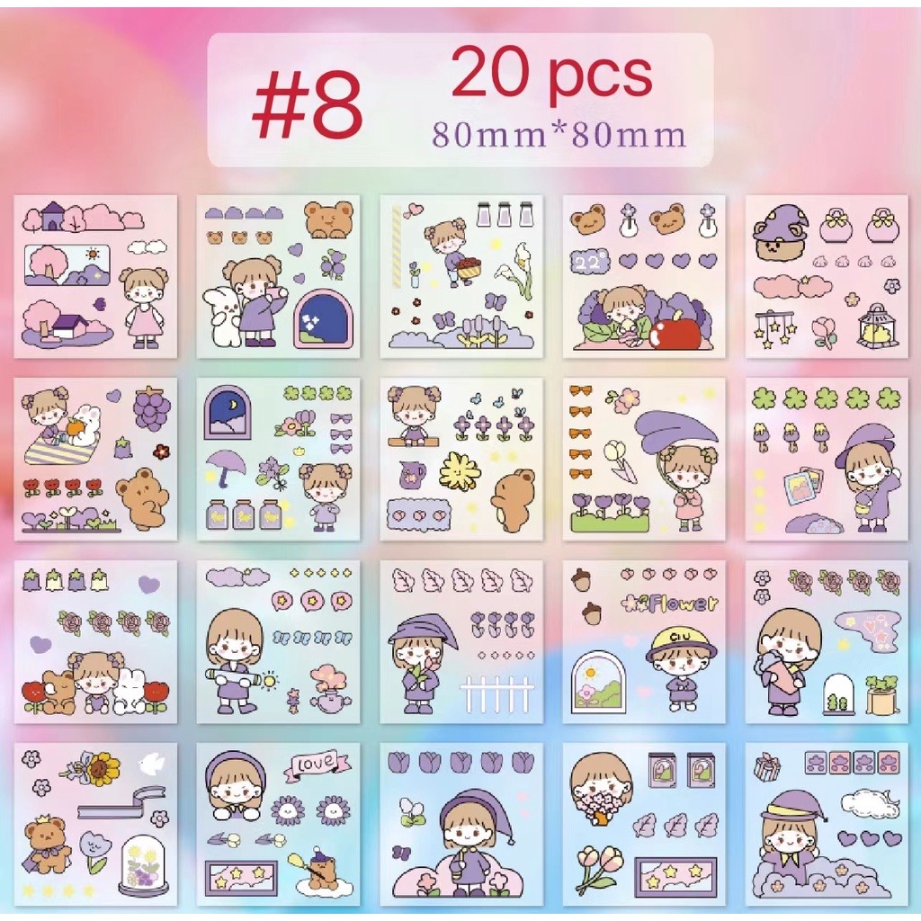 20pcs/100pcs Pocket Sticker Set Transparent PET Cartoon Waterproof ...