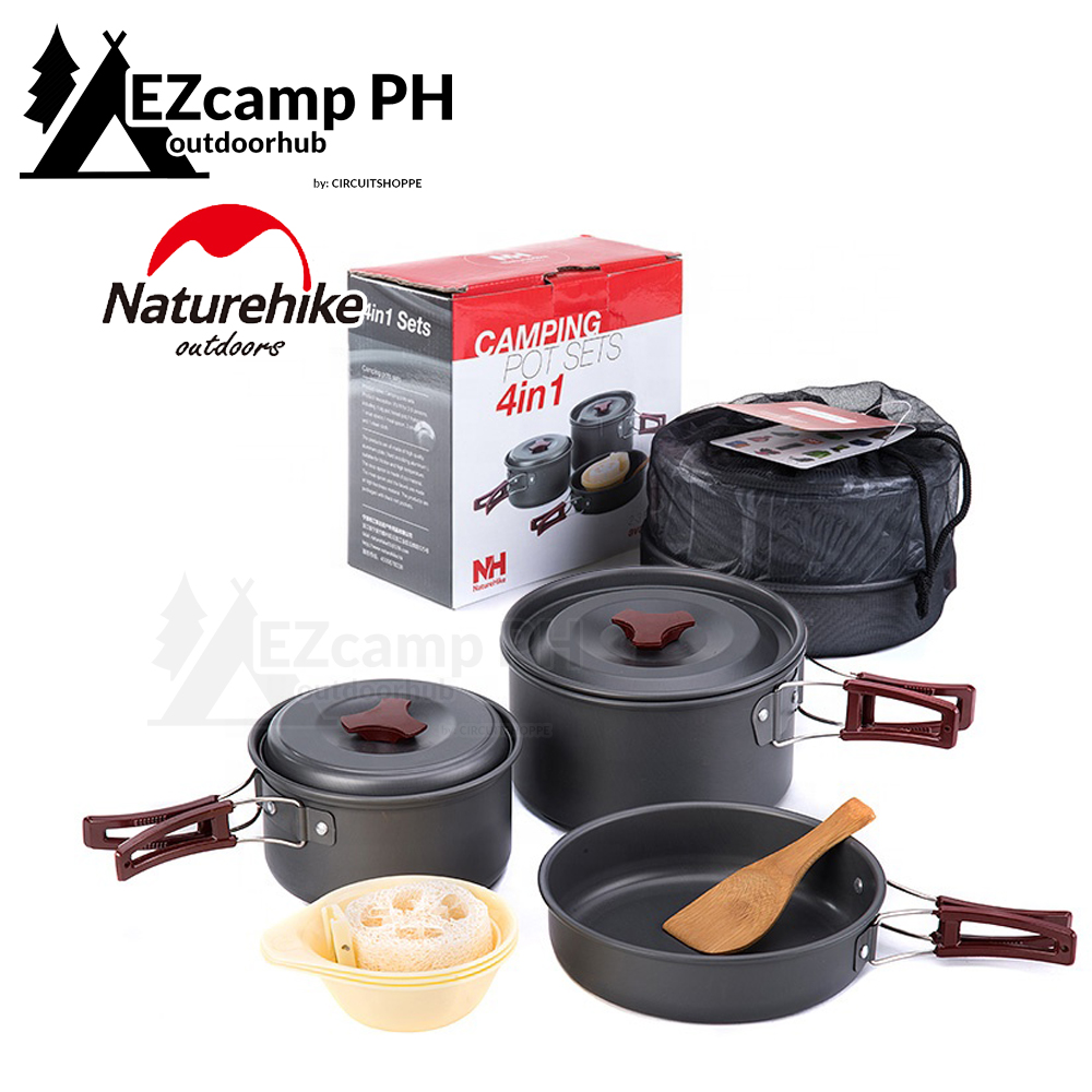 Naturehike Outdoor Camping Cookware 4 in 1 Set Cooking Pot Frying Pan ...