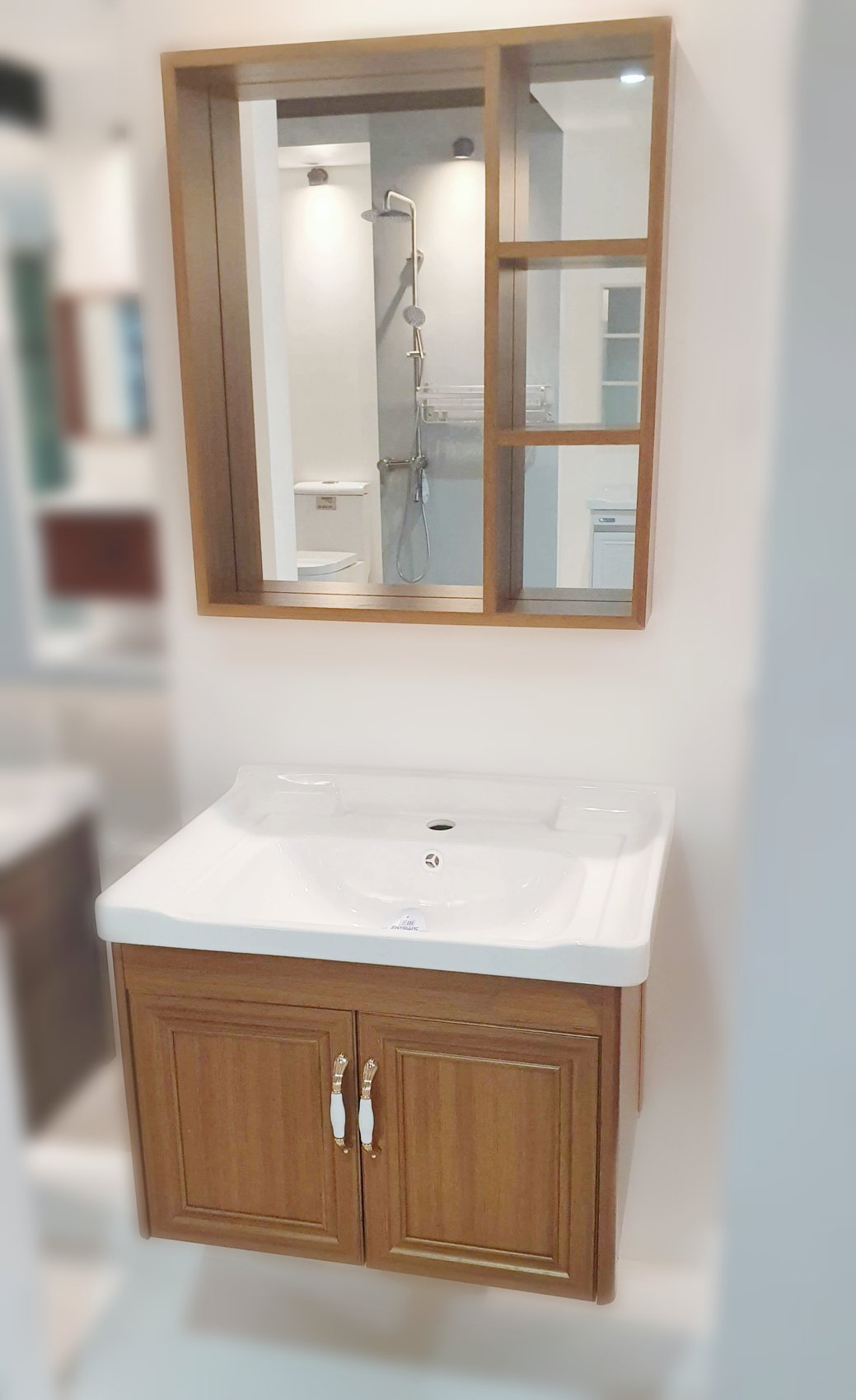 Rust-Resistant Aluminum Bathroom Vanity Cabinet with Mirror and Ceramic ...