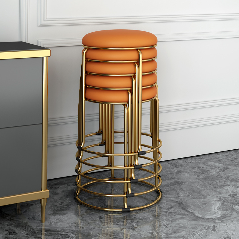 New Dining Char Learther Fabic Light Steel Stool Stackable Low Stool ...