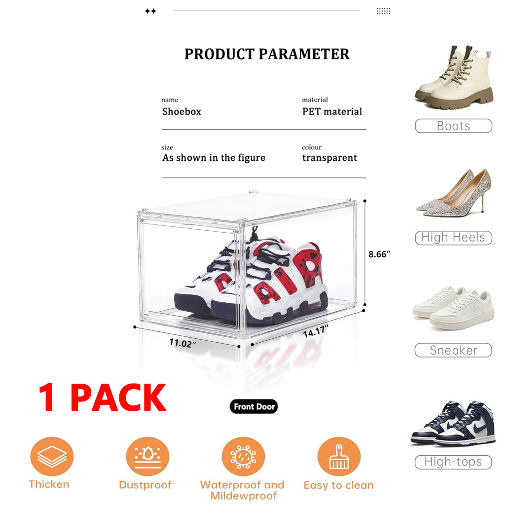NUVOX Front Drop Magnetic Acrylic Shoe Box Transparent Storage ...