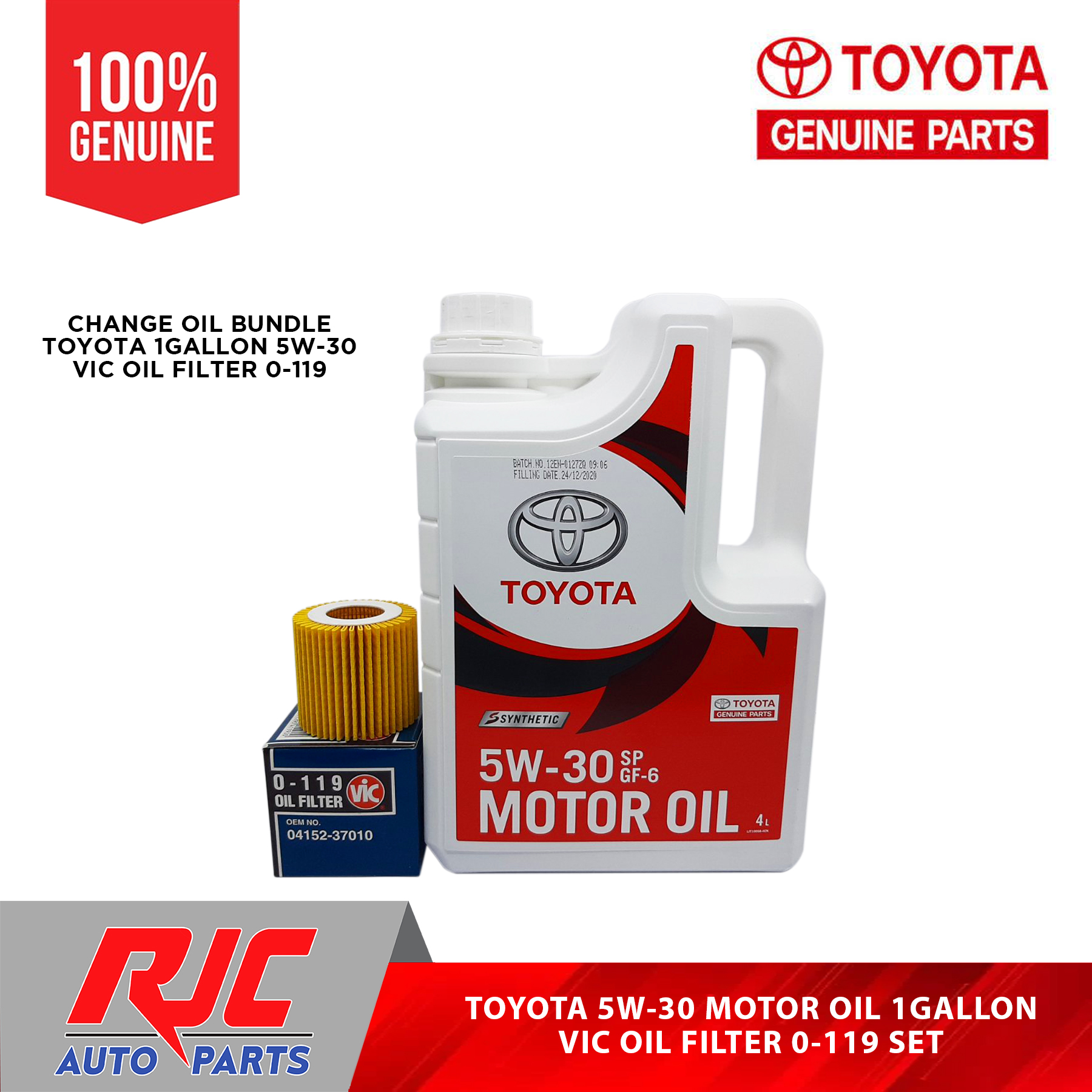Toyota Genuine Fully Synthetic 5w-30 Change Oil Bundle 4L + Vic 0-119 ...