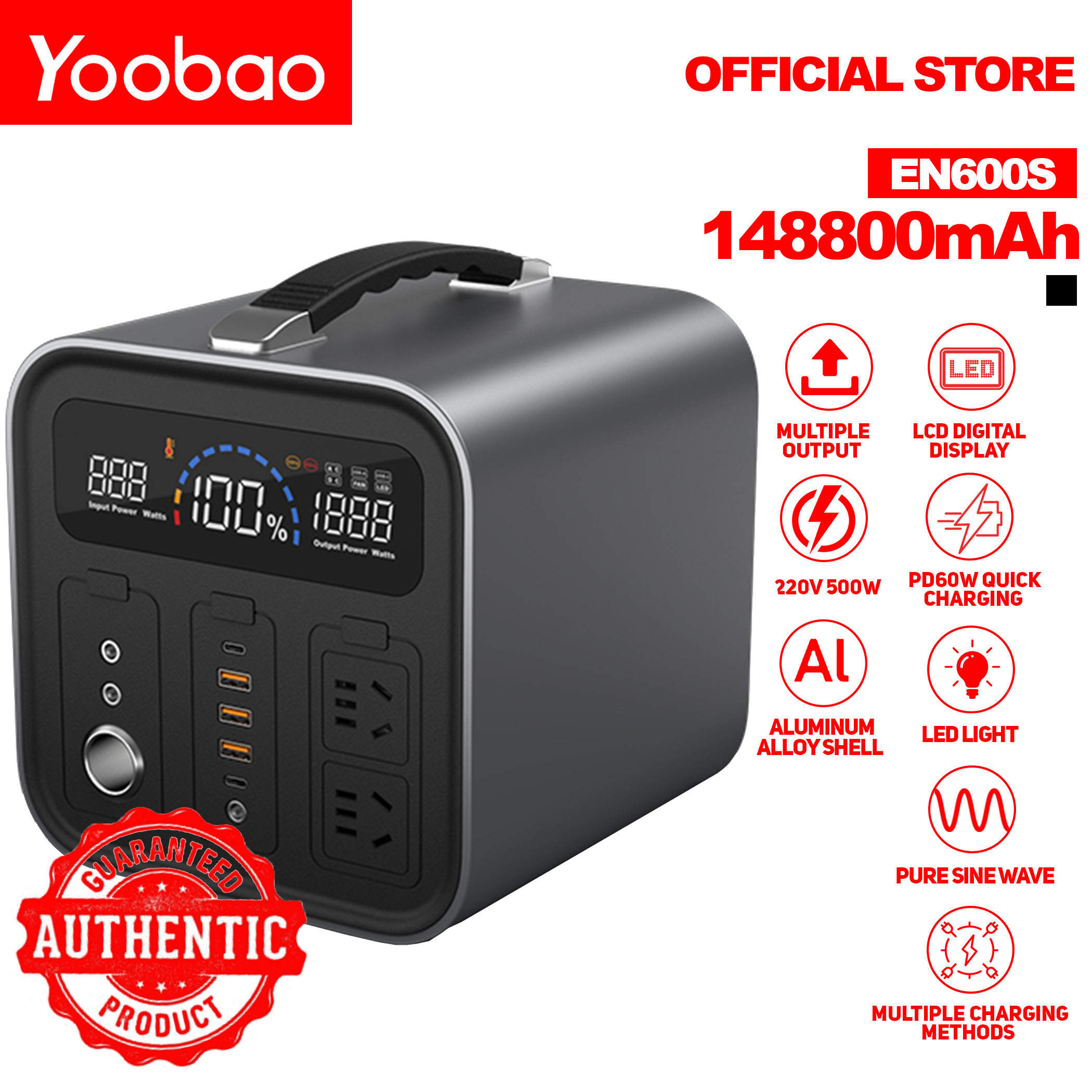 Yoobao EN600S 135200mAh Pure Sine Wave Power Station Portable Generator ...