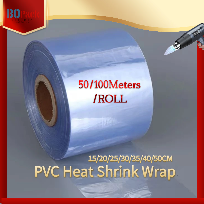 50/100Meters Clear PVC Plastic Heat Shrink Wrap rollFor Packaging ...
