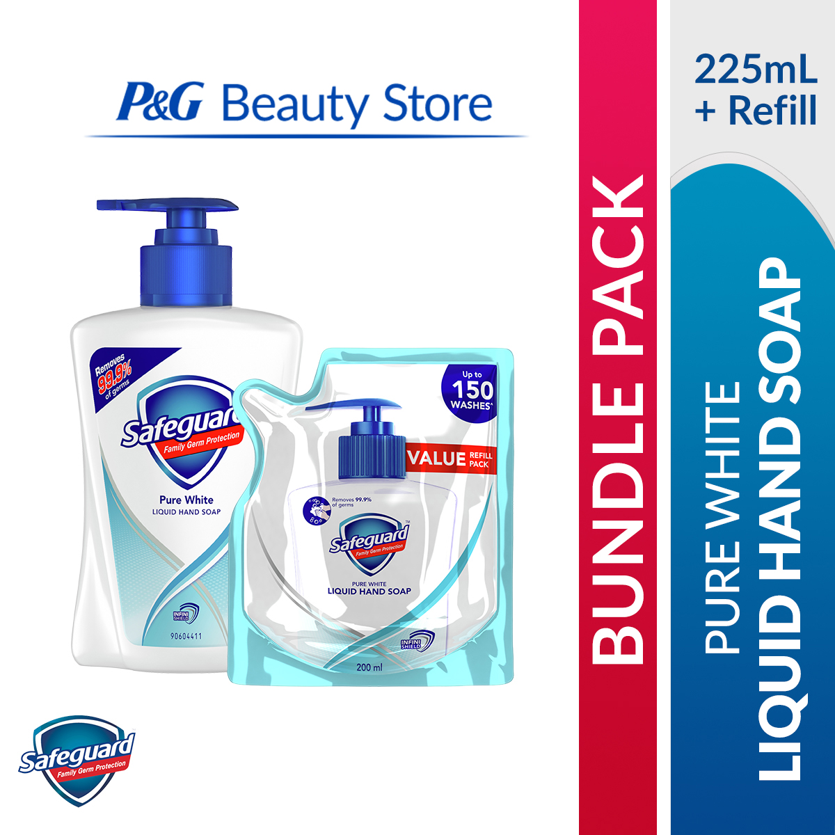 [Hand Soap Bundle] Safeguard Pure White Liquid Hand Soap 225mL + 200mL ...